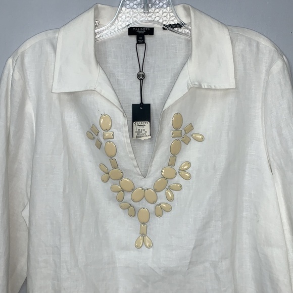 Talbots | Tops | Talbots White Embellished Linen Tunic Top Mp Nwt ...